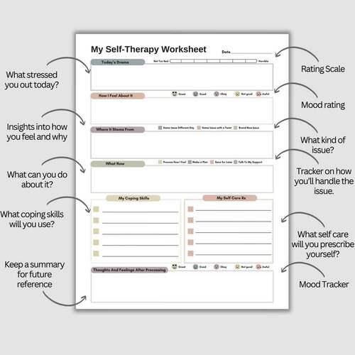 Therapy Journal CBT Worksheet for Self Therapy, Mental Health Mood ...