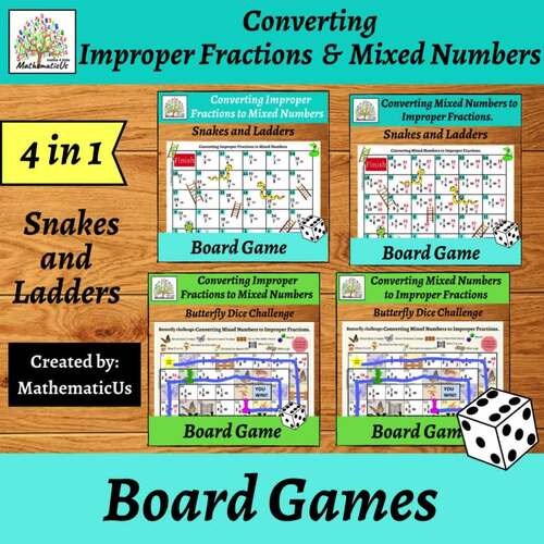 Converting Improper Fractions and Mixed Numbers Maths Board Games
