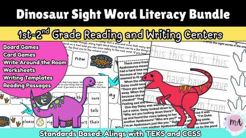Sight Word Dinosaur Reading and Writing Literacy Centers Bundle 1st-2nd ...