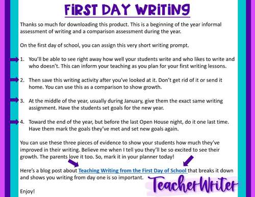 Writing Prompts for the First Day of School Differentiated Informal ...