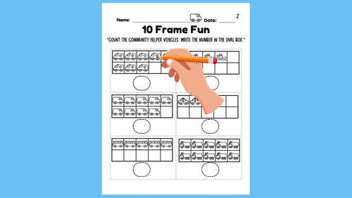 10 Frame Count & Write 1–10 | Community Helper Vehicles Counting Worksheets