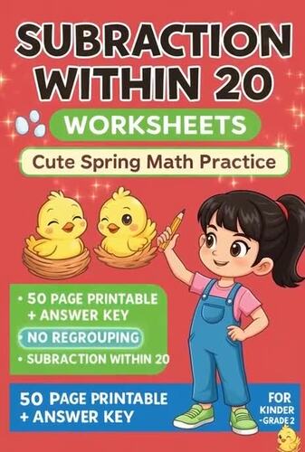 Subtraction Within 20 Worksheets Cute Spring Math Practice 50 Pages ...