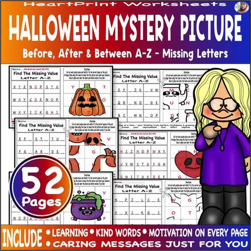 Ordering Letters Halloween Mystery Pictures What Comes Before, After ...