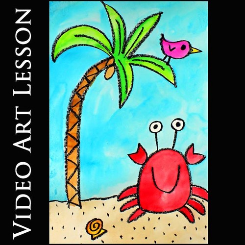 CRAB ON THE BEACH Easy OCEAN Art Lesson Directed Drawing & Painting Project