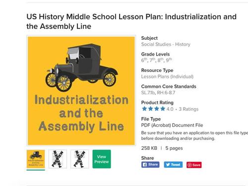 US History Middle School Lesson Plan: Industrialization and the ...
