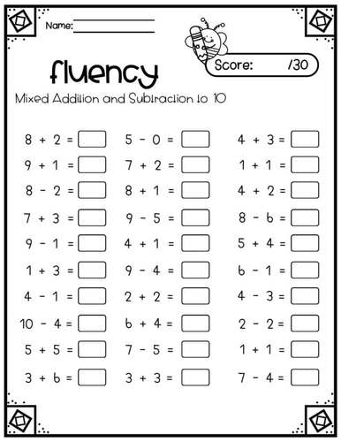 Mixed addition and subtraction to 10 fact fluency | TPT