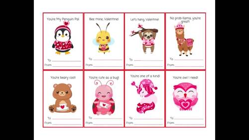 32 Kids Valentine's Day Cards, Color and Black and White Versions