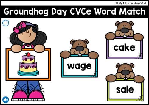 Groundhog Day CVCe Word Matching Boom Cards by My Little Teaching World