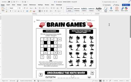 6th/7th/8th Grade Math Fun Summer School Worksheet | Logic Puzzles ...