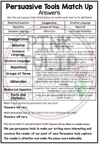 Persuasive Tools - Persuasive Writing Worksheets | TPT