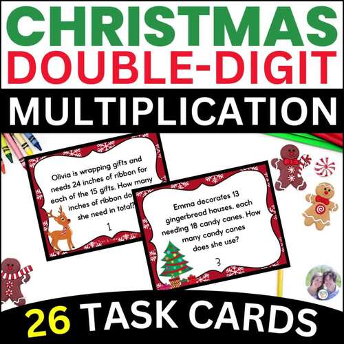 Christmas-Themed Double-Digit Multiplication Word Problems - 26 Task Cards