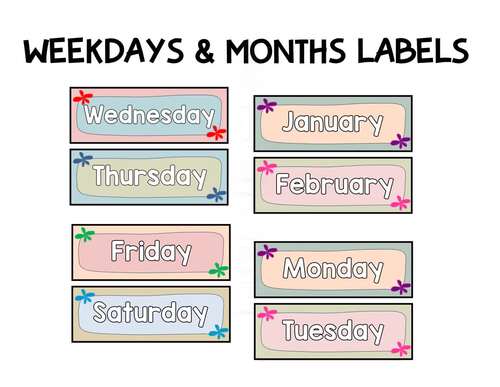 Printable Weekdays and Months Labels, Calendar Labels, Days of the Week ...