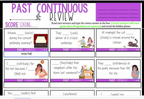 Past Continuous Review for Google Sheets Interactive ESL Grammar Game