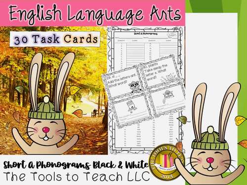 Autumn 30 Short A Phonogram amp ab ant Task Cards Black and White ...