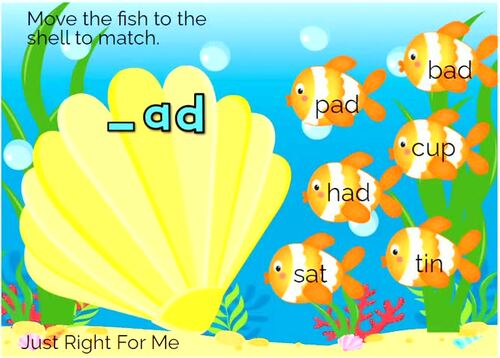 Under the Sea Word Family Rhyme & Find Boom Cards by Just Right For Me
