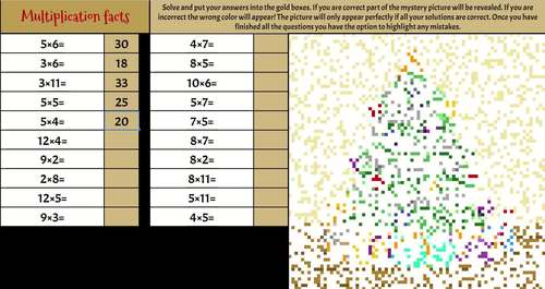 Christmas Math Pixel Art Multiplication Facts by Pick Up and Go Resources
