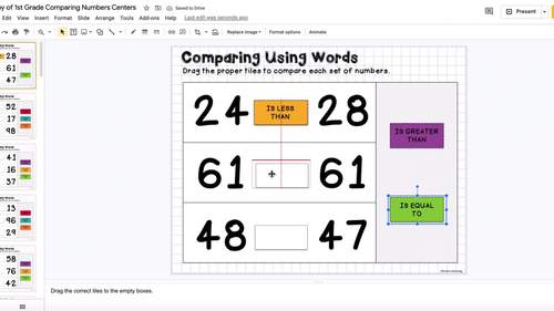 Comparing 2 Digit Numbers Google Slides™ Greater Than, Less Than, Equal ...