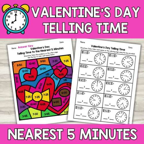 Valentine's Day Telling Time to the Nearest 5 Minutes | Analog Clock ...