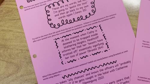 Quote Integration Reference Guide - High School by Allie Seiler | TPT