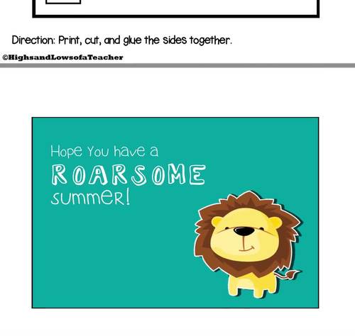 Cute Printable Animal-Themed End of Year Postcards for Students (Part 1)