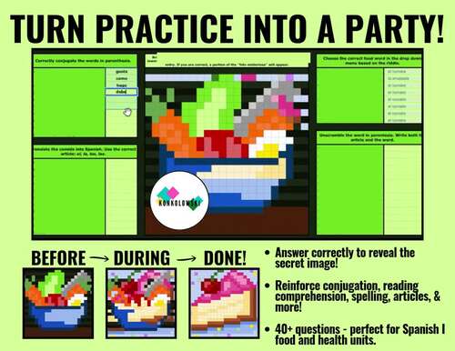 Digital Mystery Pixel Art | La Comida Saludable | Self-Grading | No Prep