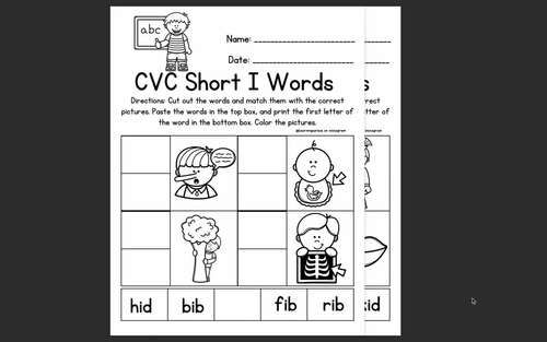 CVC Phonics Worksheets Short I - PreK, UTK, Kindergarten, First | TPT