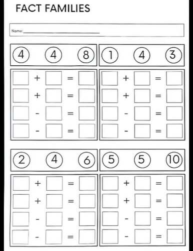Fact Families Worksheets | Addition and Subtraction Fact Family ...