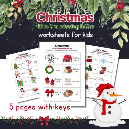 Christmas fill in the missing letter worksheets,Christmas activity