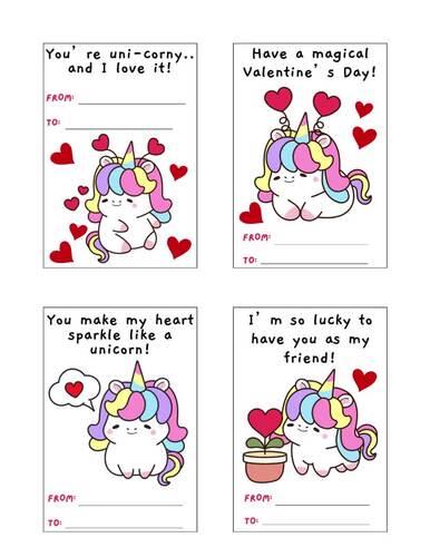 Unicorn Valentine Cards Printable | Cute Classroom Valentines for Kids ...