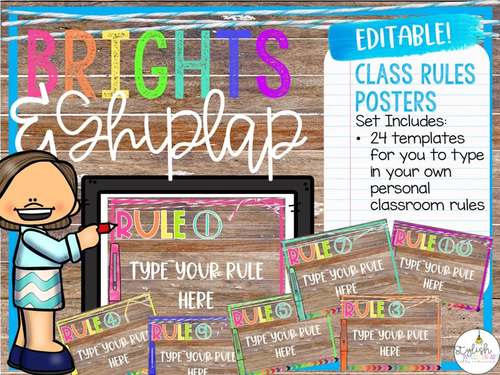 Brights Brights and Shiplap | EDITABLE Class Rules Posters | TPT