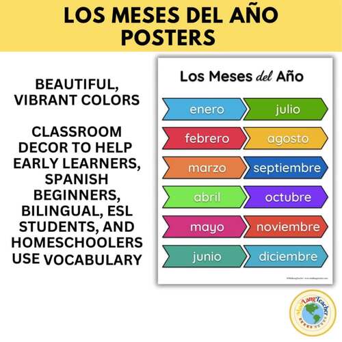 Spanish Months of the Year Posters Colorful Arrow White Font Theme ...