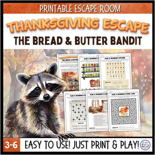 Thanksgiving Printable Escape|Puzzles|Games|Teamwork for Upper Elementary