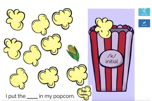Popcorn Articulation Boom Cards | /k/ & /g/ by Thrifty Speechy | TPT