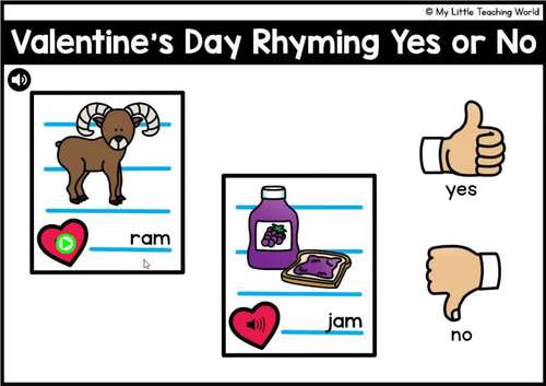 Valentine's Day Rhyming Yes or No Boom Cards by My Little Teaching World
