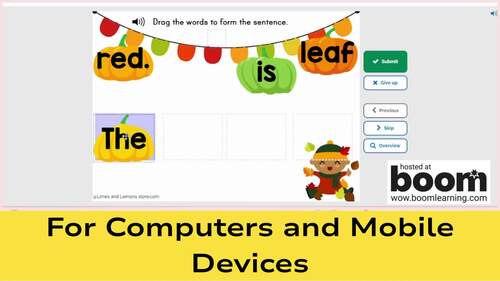 Fall Unscramble Sentences Digital Boom Cards Kindergarten & 1st Grade ...