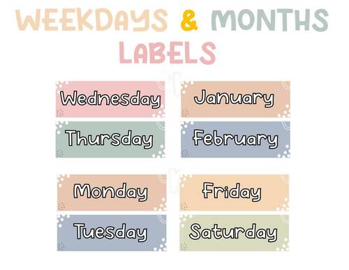 Printable Boho Weekdays and Months Labels, Editable Neutral Calendar Label