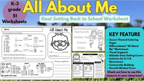 Editable All About Me Goal Setting Back to School Worksheet | TPT