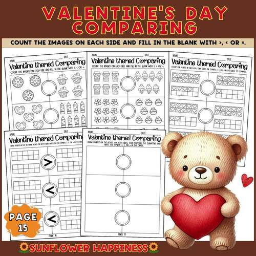 Valentine's Day Math Comparing Numbers Worksheets, Greater Than Less Than