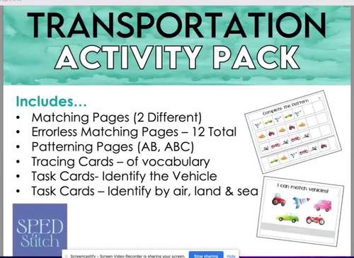 Transportation Themed Tracing & Matching Activities for Special Education