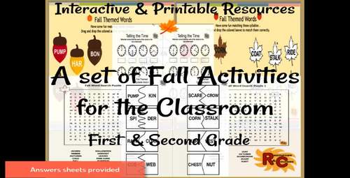 Fall Literacy & Math Classroom Activities & Worksheets Grade 1-2