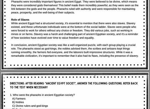 Ancient Egyptian Society Reading Passage With Comprehension and Essay ...
