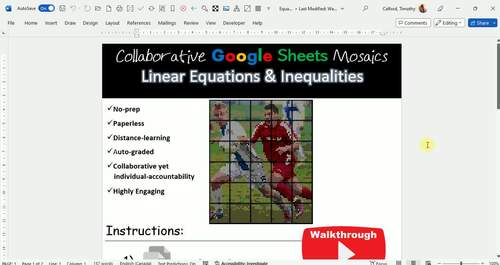 Soccer Players, Linear Equations and Inequalities, 30-Section Google Mosaic