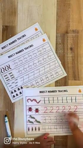 Insect Number Tracing Worksheets - 1-10 Full Page Vertical by The 3 ...