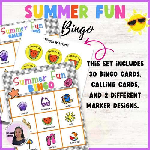 Summer Bingo Game, End of the Year Activity by Hippo and Kiwi | TPT