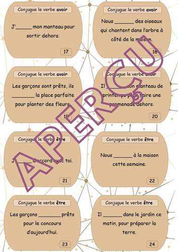 Task cards french grammare -Cartes à tâches_avoir et être_Le printemps