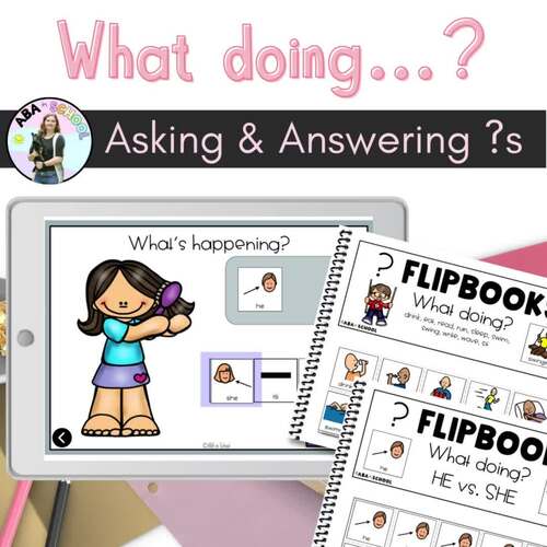 Ask and Answer Questions WHAT DOING | Speech Therapy Activity and ABA ...