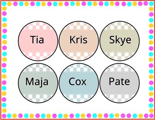 Boho Checkered Classic Student Name Labels, Calm Colors Classroom Labels