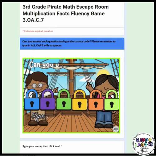 3rd Grade Pirate Math Escape Room Multiplication Facts Fluency Game 3 ...