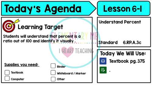 Percents Daily Lesson Slides | 6th Grade envisions Topic 6 | Editable + PDF