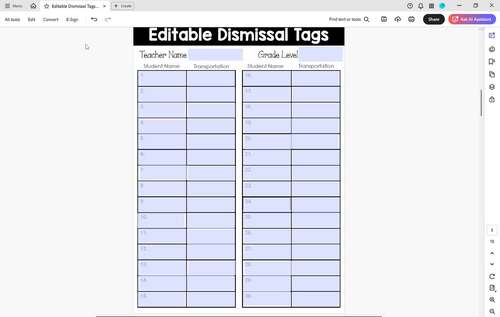 Dismissal Tags - Editable Autofill Form by Elisa Pena - Down in Primary